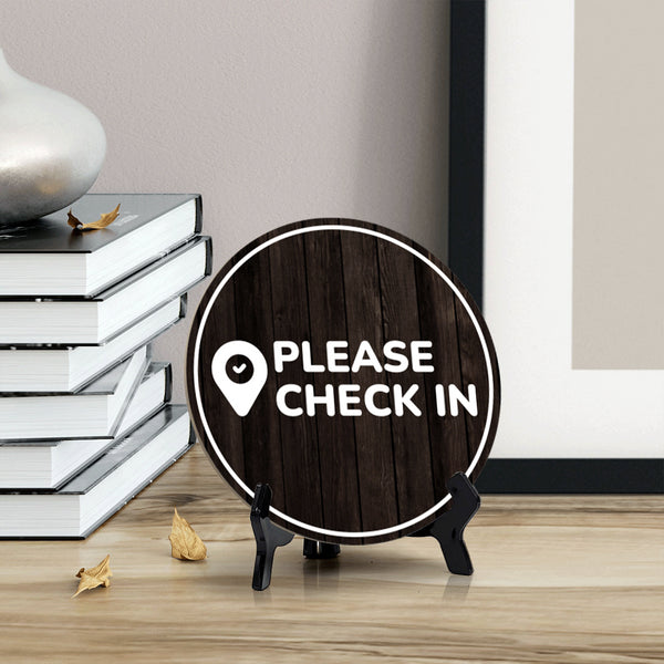 Please Check In Circle Table Sign with Acrylic Stand (5x5") | Business ...