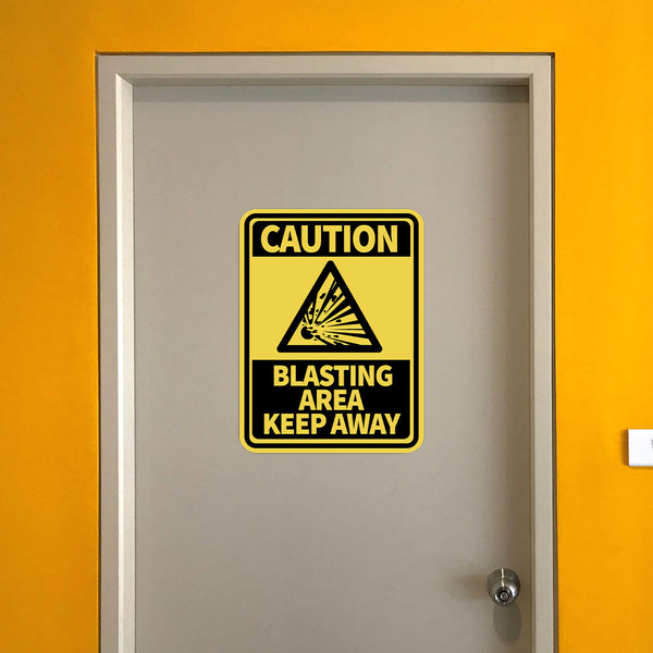Portrait Round Plus Caution Blasting Area Keep Away Wall or Door Sign ...