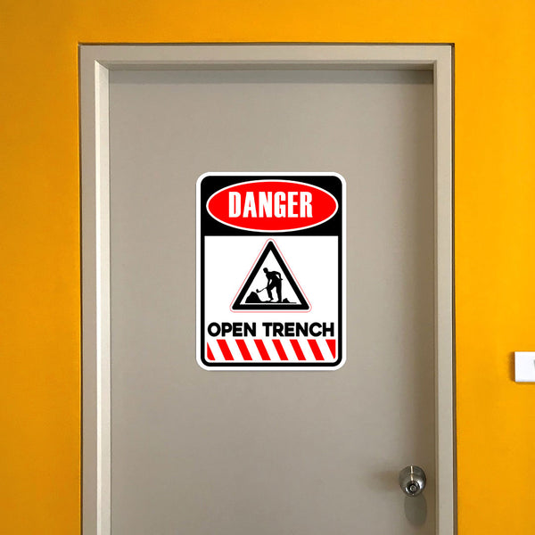 Portrait Round Plus Danger Open Trench Wall or Door Sign | Health And ...